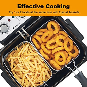 Tesslux Electric Deep Fryer with Basket for Home Use, Lid with Viewing Window and Odorless Filter, Adjustable Temperature, 5.3 Quart, Stainless Steel