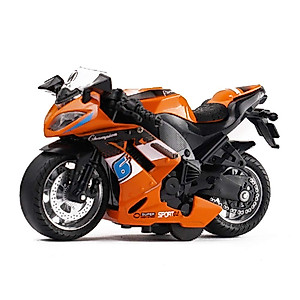 Gilumza Pull Back Motorcycle Toys, Tiny Gift with Music Lighting, Race Motorcycles Toy for Boys Kids Age 3 4 5 6 7 8 Year Old (Orange)