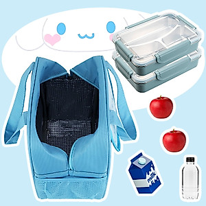 Roffatide Anime Cinnamoroll Big Ear Lunch Bag for Man Woman Leakproof Lunch Box Large Compartment Heat Preservation for Cold Two Applicable Lunch Container Tote for Work Travel Blue