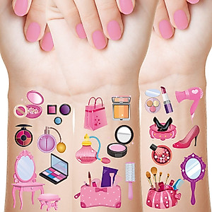 288 Pcs Spa Temporary Tattoos for Girls Pink Makeup Party Favors Spa Birthday Party Supplies Cute Fake Waterproof Tattoo Stickers Salon Party Decorations, 18 Sheets