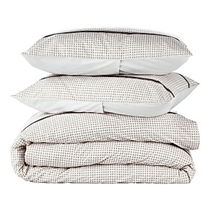 Nate Home by Nate Berkus 250TC 3-Piece Printed Shapes All-Season Cotton Duvet Cover Set | Bedding Set from mDesign - King Size - 1 Duvet Cover, 2 Pillow Shams, Pearl/Night (Taupe/Black)