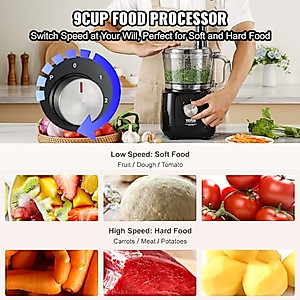 VEVOR Food Processor, 9 Cup Small Vegetable Chopper, 600 Watts 2 Speed Electric Meat Processors, 10Pcs Blade & Disc, Built-in Storage Drawer, Large Feed Chute & Pusher, Slice, Shred, Puree, dough