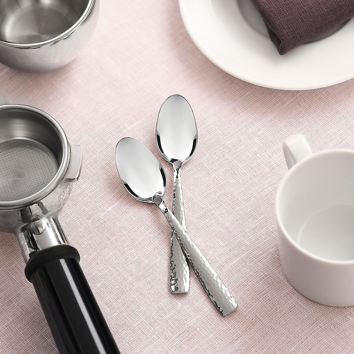 Hudson Essentials Hammered Demitasse Espresso Spoons, 4.6-inch Mini Coffee Spoons, 18/10 Stainless Steel Small Spoons for Dessert, Coffee, Tea, Set of 6