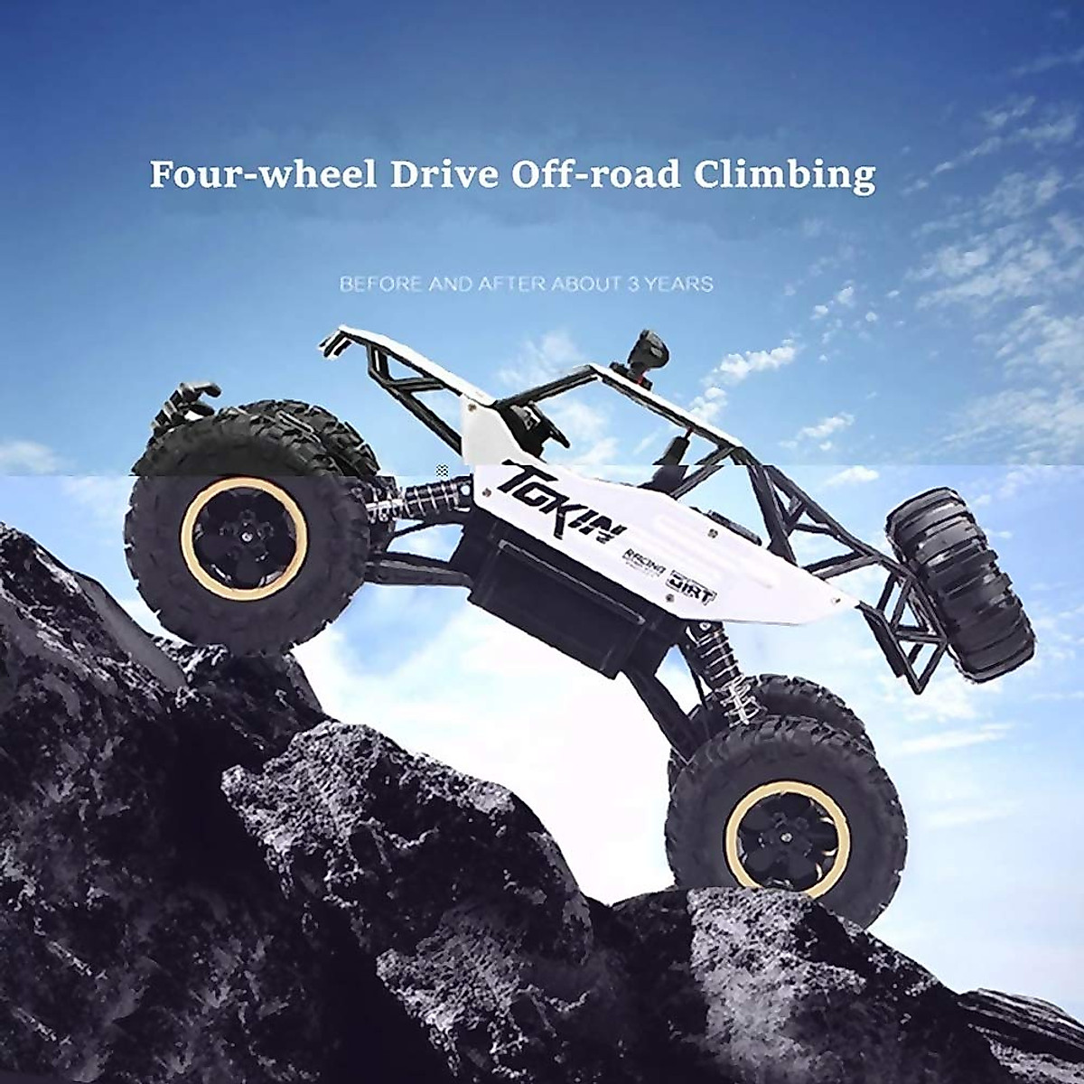 Mukola Large Scale RC Car 1:12 Off Road Monster Truck Crawler with Head Lights, 4WD All Terrains Remote Control Car Vehicle with Two Rechargeable Batteries for Kids Adults