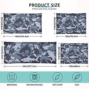 Sharks Camo Pillowcase for Hair and Skin Body Pillow Cover Body Pillow Cases King Size 20"X 40" Decorative Pillows Cases with Zipper for Women Men