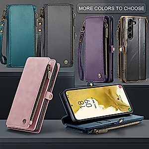 Defencase Samsung Galaxy S23 Plus/ S23+ Case, Samsung S23 Plus Wallet Case for Women Men, Fashion PU Leather Magnetic Flip Strap Zipper Card Holder Phone Case for Galaxy S23 Plus, Elegant Rose Pink