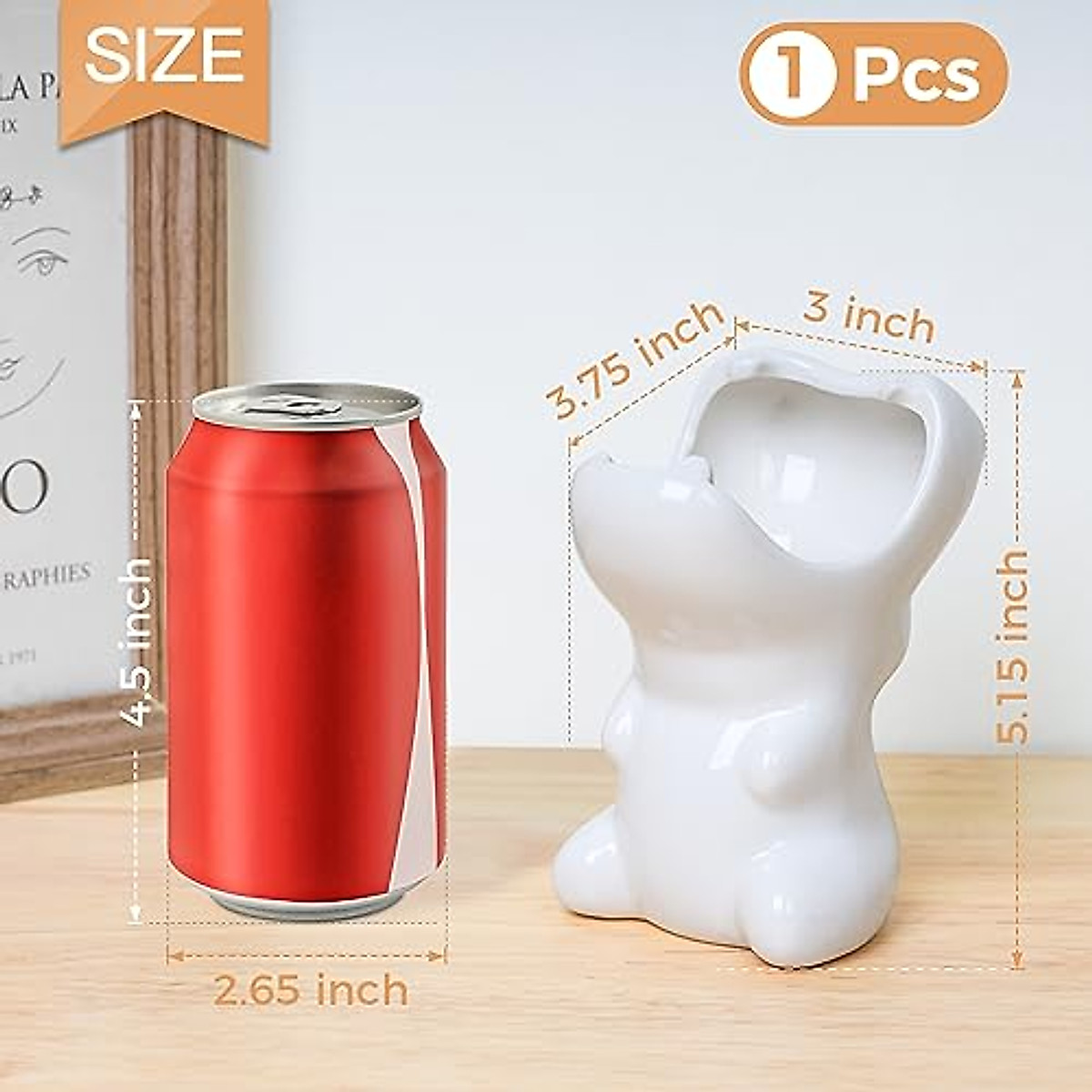 ComSaf Cute Hippo Shaped Pen Pencil Holder, White Ceramic Succulent Planter Pots for Home Office Decoration Desk Organization, Set of 1