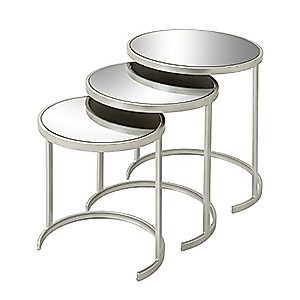 Deco 79 Metal Nesting Accent Table with Mirrored Glass Top, Set of 3 21", 19", 17"H, Silver