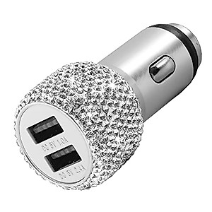 Sparkle Drive with Our Valentine's Day Special: Dual USB Bling Car Charger with Rhinestone Decor, Emergency Hammer & Nylon Braided Cable for iPhone, iPad, Samsung - Fast Charging Decor Gift for Women