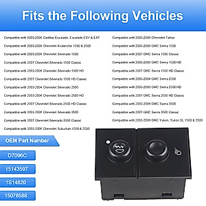 WMPHE Fog Light Switch Compatible with 2003-2006 Chevy Silverado 1500 2500 Avalanche Suburban Tahoe 2003-2006 GMC Sierra 1500 2500 Yukon Cadillac Escalade ESV EXT Replacement for D7096C 15143597