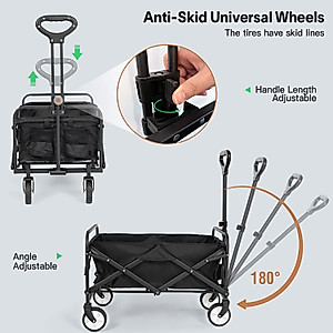 Collapsible Folding Wagon, LUBBYGIM Outdoor Utility Wagon Cart Heavy Duty Foldable with Universal Wheels & Adjustable Handle, Foldable Grocery Wagon for Garden Camping Shopping Sports