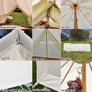 Outdoor Family Camping Safari Glamping Tent Waterproof Luxury 3/4/5/6M Yurt Bell Tent with Mesh Screen (Off White Oxford Tent, 4M Bell Tent)