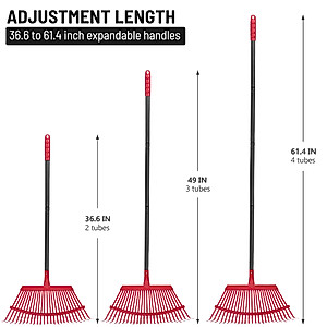 Garden Leaf Rake with 60 Inch Adjustable Long Steel Handle, 11 Metal Tines 8.8" Wide Garden Rake for Lawns Shrub Debris and Flower Beds