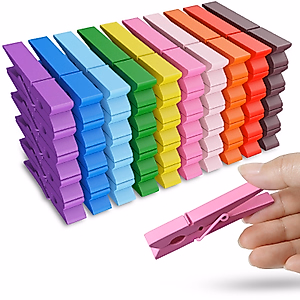 50PCS Colored Wooden Clothespins, 2.9inch 10 Color Clothes Pins for Clip Pictures Photos Decorative, Small Colorful Wood Decoration Closepins Clips,10 Color Each 5Pcs (Colored)