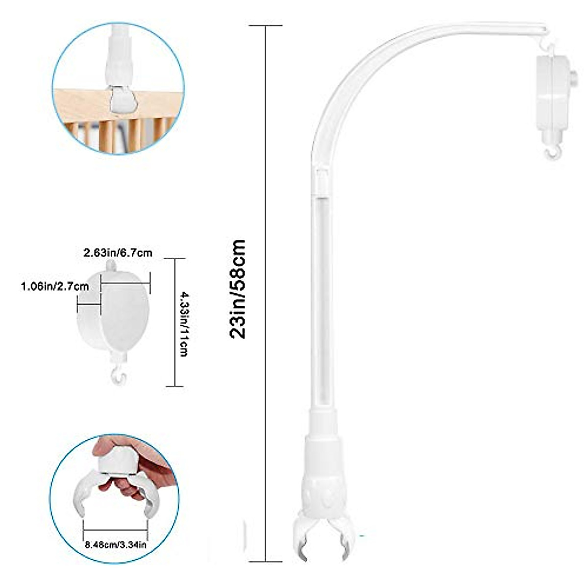LIUDHPSP 23 inch Baby Crib Mobile Bed Bell Holder Arm Bracket, with Music Box, The Claw Part can be Adjusted Width-DIY Toy Decoration
