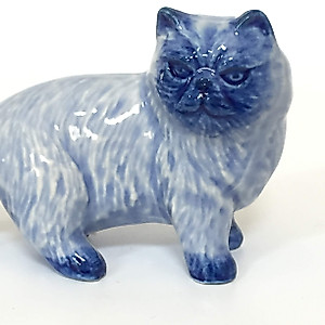 Ceramic Persian cat Figurine Dollhouse Delft Blue White Collectible Miniature Bonsai Garden Handmade Painted Gift no 3