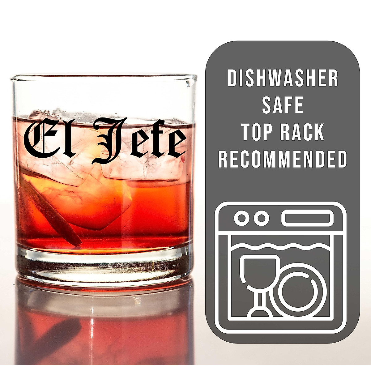 Spotted Dog Company Printed 11oz Whiskey Glass - El Jefe - The Boss - Old Tyme, National Boss Day Gifts Best Boss Ever Funny