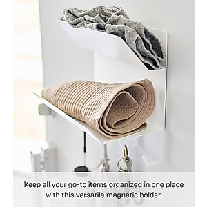 Yamazaki Home Tower Magnetic 2-Tier Entryway Organizer - Storage for Gloves and Hats with Hooks for Keys and Bags - Steel