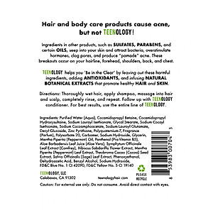 Teenology Shampoo for Teens - Avoid Forehead and Body Acne - No Sulfates or Parabens, Noncomedogenic, Natural Botanical Extracts, 16 oz. (Sweet Mint)