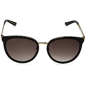 Gucci Design Sunglasses GG0077SK 001 Black Frame Gold Frame With Grey Lens