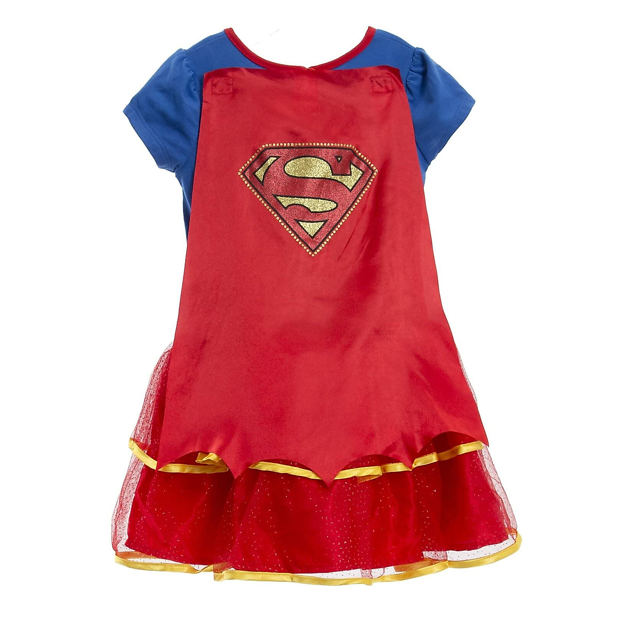 WARNER BROS Justice League Supergirl Big Girls Costume Dress Leggings Cape and Headband 4 Piece Set 10-12