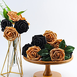 cosybeau Roses Artificial Fake Rose Flowers 50 PCS for Christmas Decorations Bouquets Wedding Centerpieces Arrangements Party Home Decor (Black)