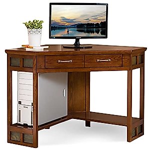 Leick Home Riley Holliday Computer Desk with Dropfront Keyboard Drawer, Medium, Distressed Rustic Autumn