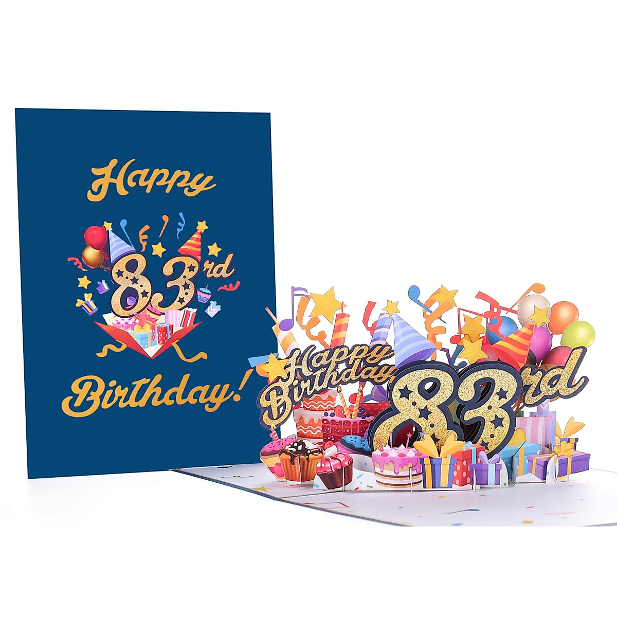 iGifts And Cards Happy 83rd Blue Birthday 3D Pop Up Greeting Card – Awesome 83 Birthday Card For Man, Woman, Happy Eighty Three Birthday Gift For Dad, Mom, Husband, Wife Present, 5" X 7"
