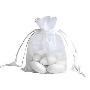 TABLECLOTHSFACTORY 10PCS WHITE Organza Gift Bag Drawstring Pouch Wedding Favors Bridal Shower Treat Jewelry Bags - 3"x4"