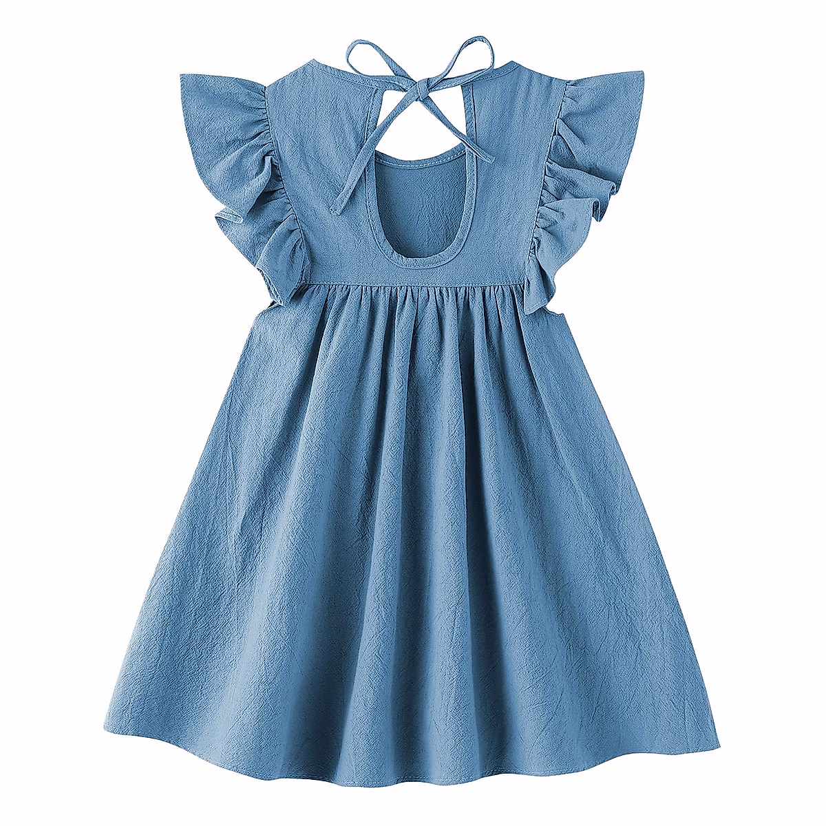 Dutebare Toddler Baby Girl Dress Cotton Linen Ruffle Halter Sleeveless Dresses Kids Summer Sundress Blue 100