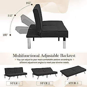 GEEVIVO Futon Convertible, Breathable & Skin-Friendly Futon Sofa Bed, Upholstered Sleeper Couch with Adjustable Backrest, Futons Sofa/Bed Clearance Suitable for Multiple Scenarios(Black)