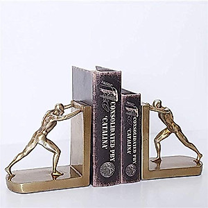 QLAZO Bookend Supports HeavyDuty ， Small Humanoid Bookend Set of Two, Bronze Finish Book Organizer Children Adults Desk Office Home Decoration