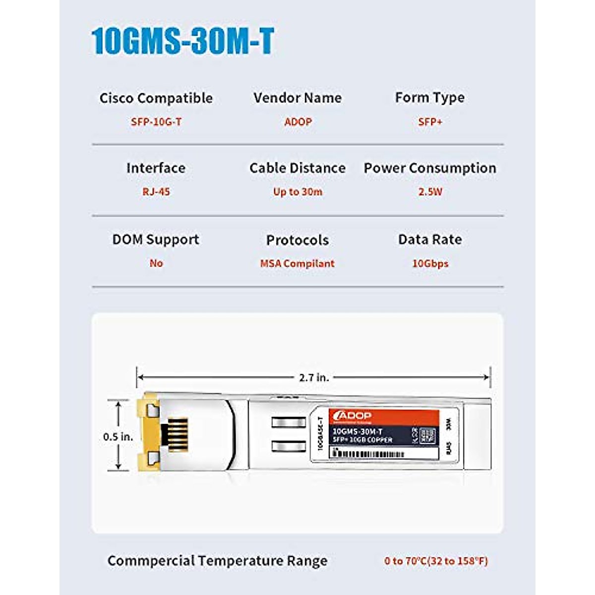 SFP+ to RJ45 Copper Module - 10GBase-T Plus Transceiver for Cisco SFP-10G-T-S, Ubiquiti, Netgear, Supermicro, QNAP, Broadcom, MikroTik S+RJ10, Avago, up to 30m