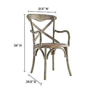 Modway Gear Rustic Modern Farmhouse Elm Wood Rattan Two Dining Armchairs in Gray