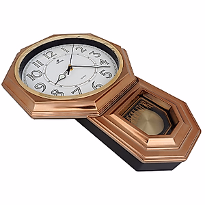 JUSTIME Traditional Schoolhouse Pendulum Luminous Wall Clock Chimes Hourly with Westminster Melody Made in Taiwan, 4AA Batteries Included (PP0262-L Vintage Bronze)