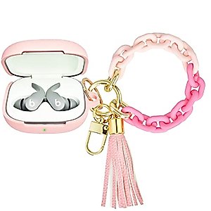 Beats Fit Pro Case with Keychain, ORATYFAN Silicone Shock-Absorbing Protector Cover for Apple Beats Fit Pro, Portable Protective Earbuds Case Accessories for Women Girls (Pink)