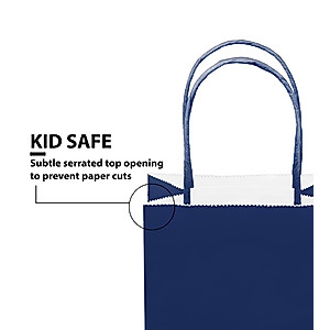 12 Counts Food Safe Premium Paper and Ink Small 8.5” X 5.25”, Vivid Colored Kraft Bag with Colored Sturdy Handle, Perfect for Goodie Favor DIY Bag, Environmentally Safe (Small, Navy)