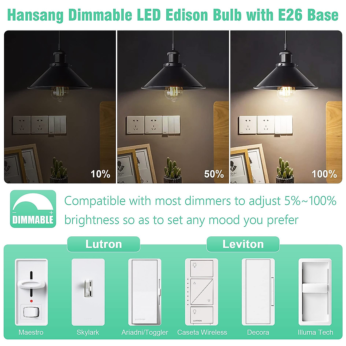 Hansang Dimmable Edison Light Bulbs E26 LED Bulb 60 Watt Equivalent, 4000K Natural Daylight Vintage Light Bulbs E26 Standard Base, Antique ST58 6W LED Filament Bulb,CRI 85+, Clear Glass, 700LM, 6 Pack