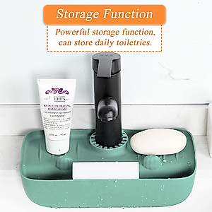 SooGree Faucet Hanging Sink Rack,Soap Sponge Holder Drain Shelving for Bathroom, Silicone Kitchen Storage Rack,Multifunctional Drainage Hole Durable Slope Design Storage Toiletry (Green)