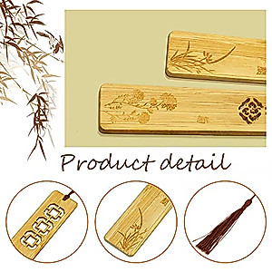8 Pieces Handmade Bamboo Bookmark Vintage Carving Wooden Bookmark Hollow Blossom Bookmark with Tassel for School Students Teacher Presents Office, 4 Designs