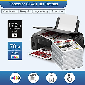 Topcolor GI-21 G3270 G3260 Ink Bottles Compatible for Canon 21 GI-21 GI21 Ink Refill Bottles Set, Compatible for Canon MegaTank G3270 G3260 G3290 G3272 G4280 G4270 G2270 G2260 G1220 G1230 Printer
