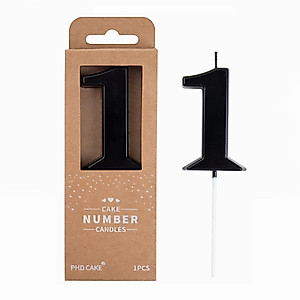 PHD CAKE 2.76 Inch Modern Black 1 Number Birthday Candles, Black Number Candles, Cake Number Candles, Party Celebration