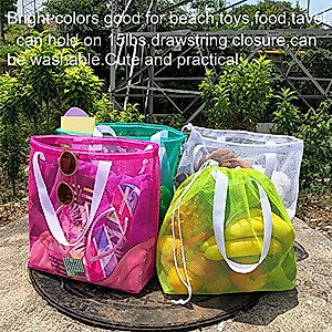 hsmyank Resuable 4Pack Cute Mesh Tote Pool Bags,Mesh Beach Bags With Drawsting For Gym,Travel,Picnic Or Laundry (white handle 2)