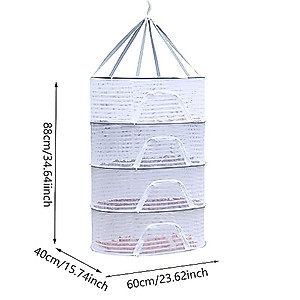 Akloker 4 Layer Mesh Drying Net with Zips Bra Drying Clothes Net Removable Folding Anti-Fly Windproof Hook Fine-Grained Grid for Flowers Buds Plants Organizer Drying for Fish/Vegetables/Fruit/Herbs