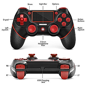 AceGamer Wireless Controller for PS4, Custom Design V2 Gamepad Joystick for PS4 with Non-Slip Grip of Both Sides and 3.5mm Audio Jack! (Black-Red)