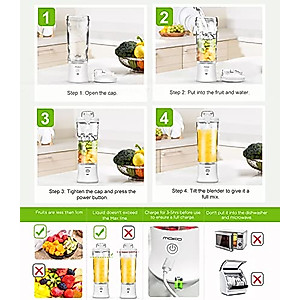 ＭoKo Portable Blender, 270 Watt Personal Blender for Shakes and Smoothies,21OZ Personal Blender USB Rechargeable with 6 Blades, BRA Free, Smoothie Blender for Kitchen Sports Travel and Outdoors,White
