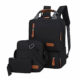 Multifunction Large Capacity School Bag Bookbag 3 pc Backpack Sets Business Laptop Backpack (Black)