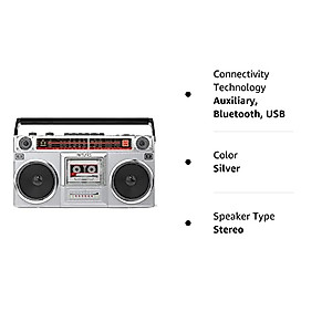 Riptunes Boombox Radio Cassette Player Recorder, AM/FM -SW1/SW2 Radio, Wireless Streaming, USB/Micro SD Slots, Aux in, Headphone Jack, Convert Cassettes to USB/SD, Classic 80s Style Retro, Black