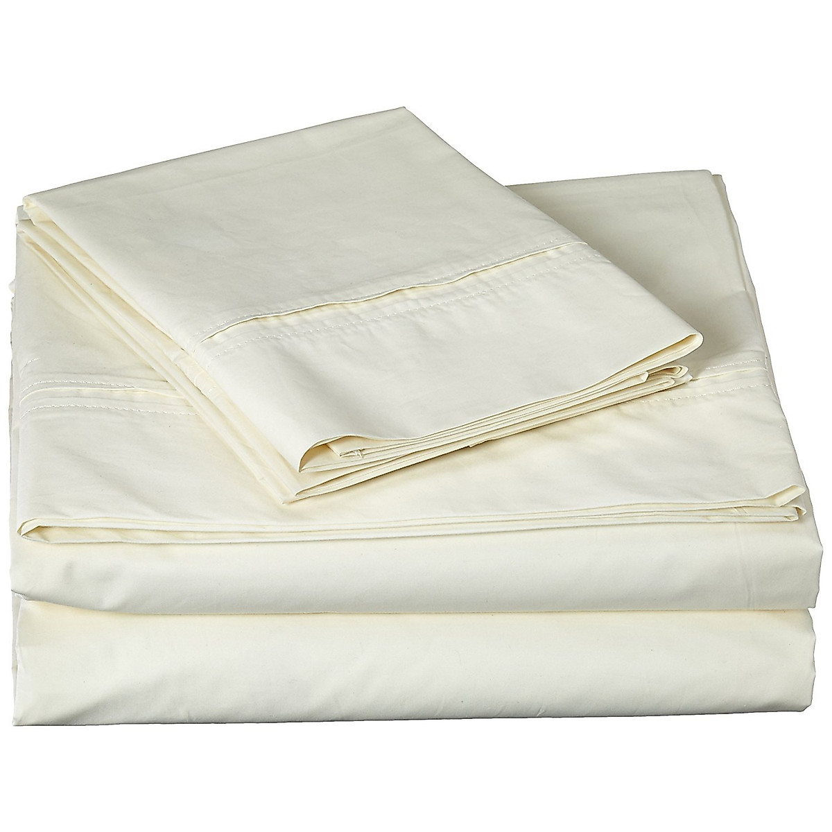 Tribeca Living, Crisp and Smooth Egyptian Cotton Percale Solid Sheets and Pillowcase Set, Extra Deep Pocket, 350 Thread Count, 4-Piece Luxury Bedding, California King, Light Ivory