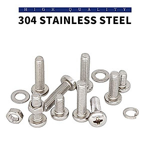 HEMEI 480Pcs M3 Phillips Pan Head Bolt Screws,Phillips Drive,Full Thread 304 Stainless Steel Precise Metric Machine Screws Assortment Kit with Nuts Flat Washers Lock Washers and Storage Case